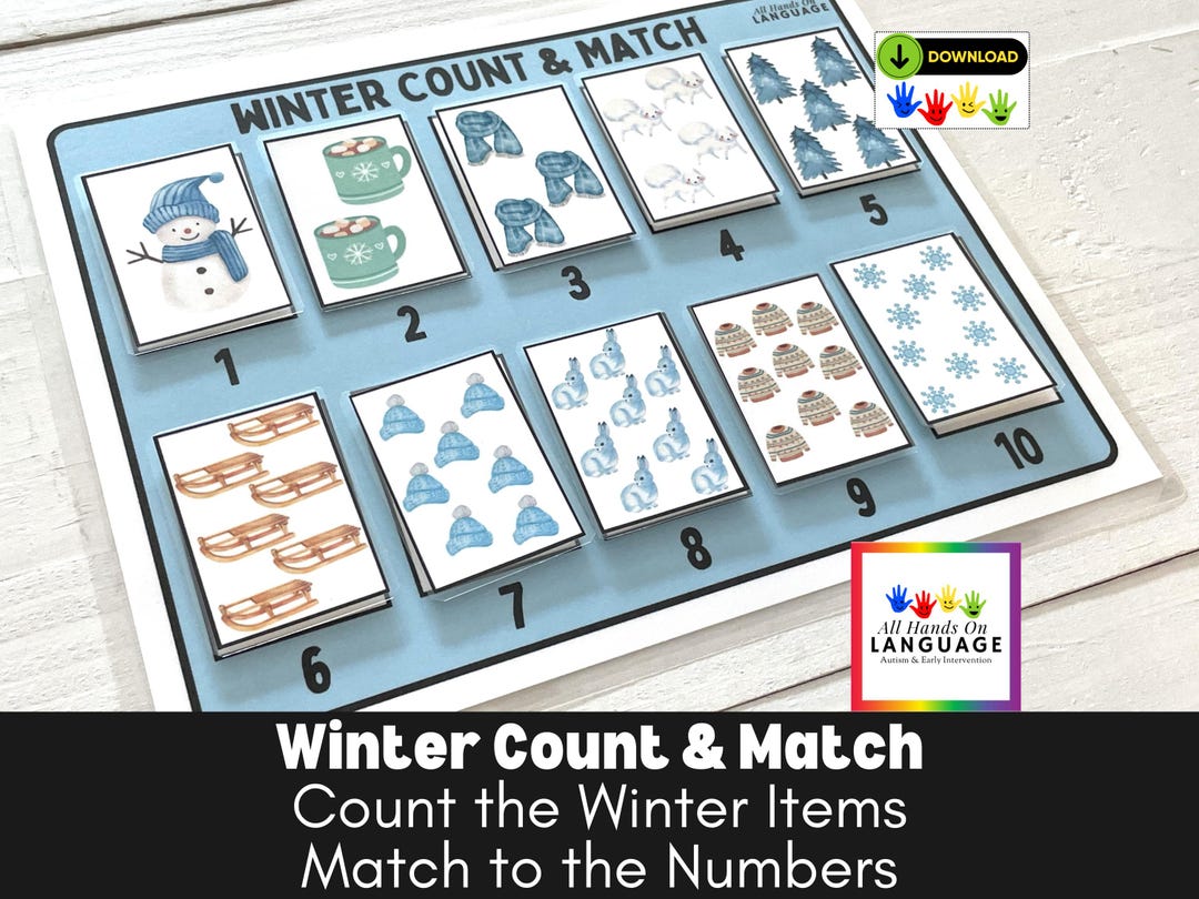 Winter Count and Match Activity: Numbers 1-10 (printable PDF) - Etsy