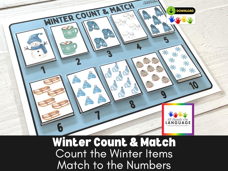 Winter Count and Match Activity: Numbers 1-10 (printable PDF) - Etsy