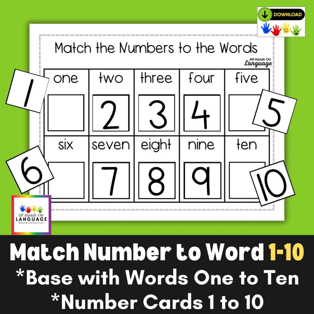 Numbers 1-10 Matching Activity: Match Number to Word, Autism ...