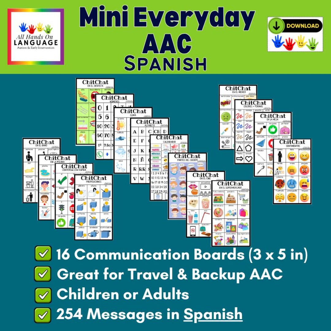 Spanish Chitchat Mini Communication Board Set: AAC Autism & Speech (PDF ...