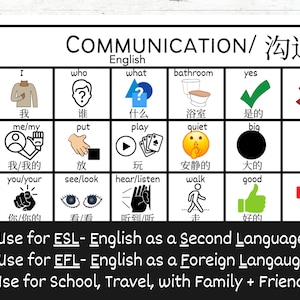 Pre-made Bilingual Chinese English Communication Board 48, Aided ...