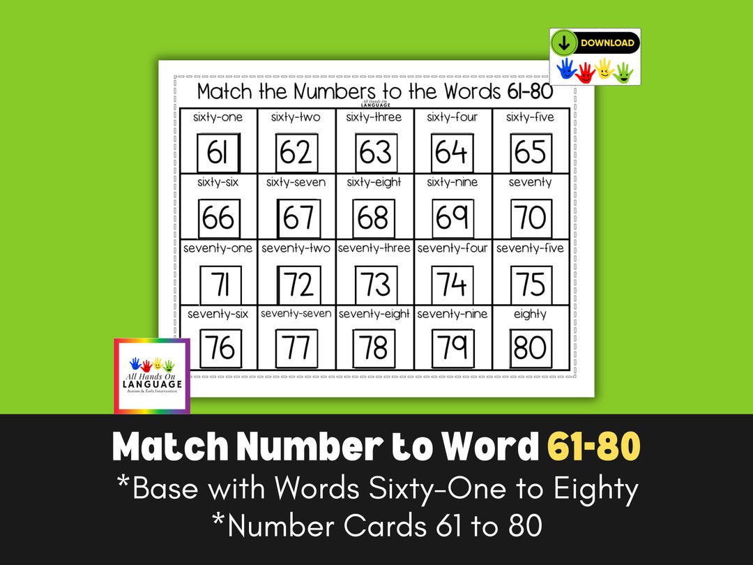 Numbers 61-80 Match the Number to the Word Activity, Numbers in ...