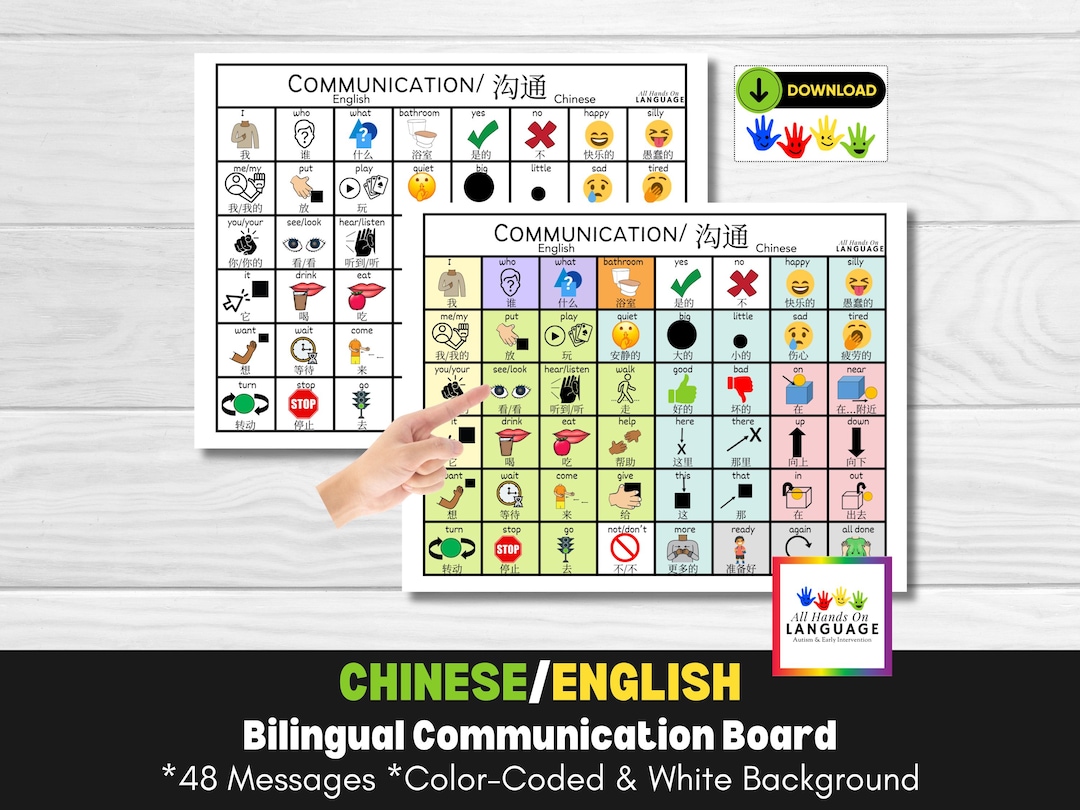 Bilingual Chinese English Communication Board 48, Aided-language, AAC ...