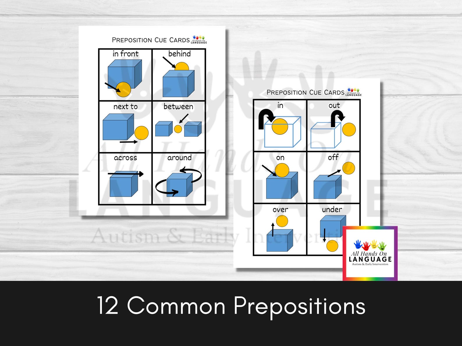 Preposition Cue Cards, 12 Prepositions on 3 Inch Cards With Text and ...