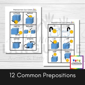 Preposition Cue Cards, 12 Prepositions on 3 Inch Cards With Text and ...