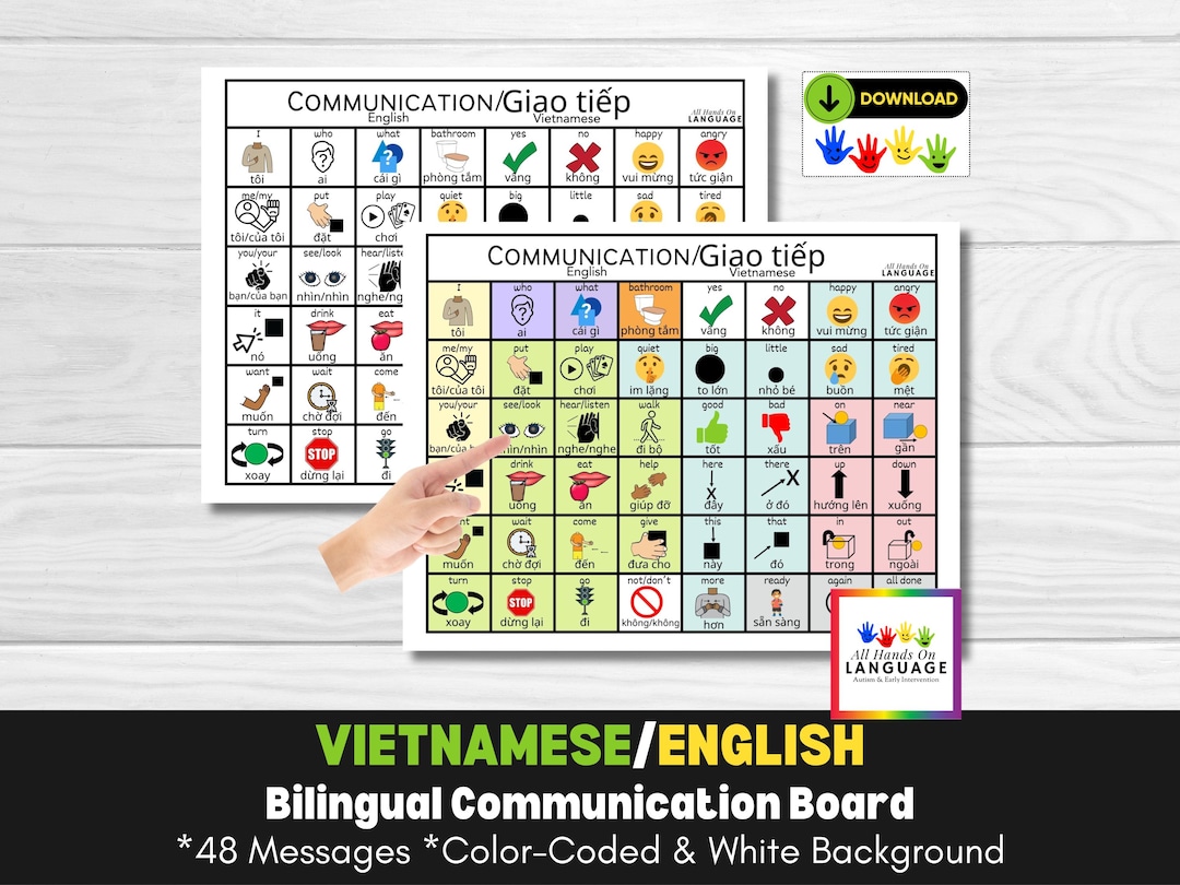 Bilingual Vietnamese English Communication Board: 48 AAC, ESL (PDF ...