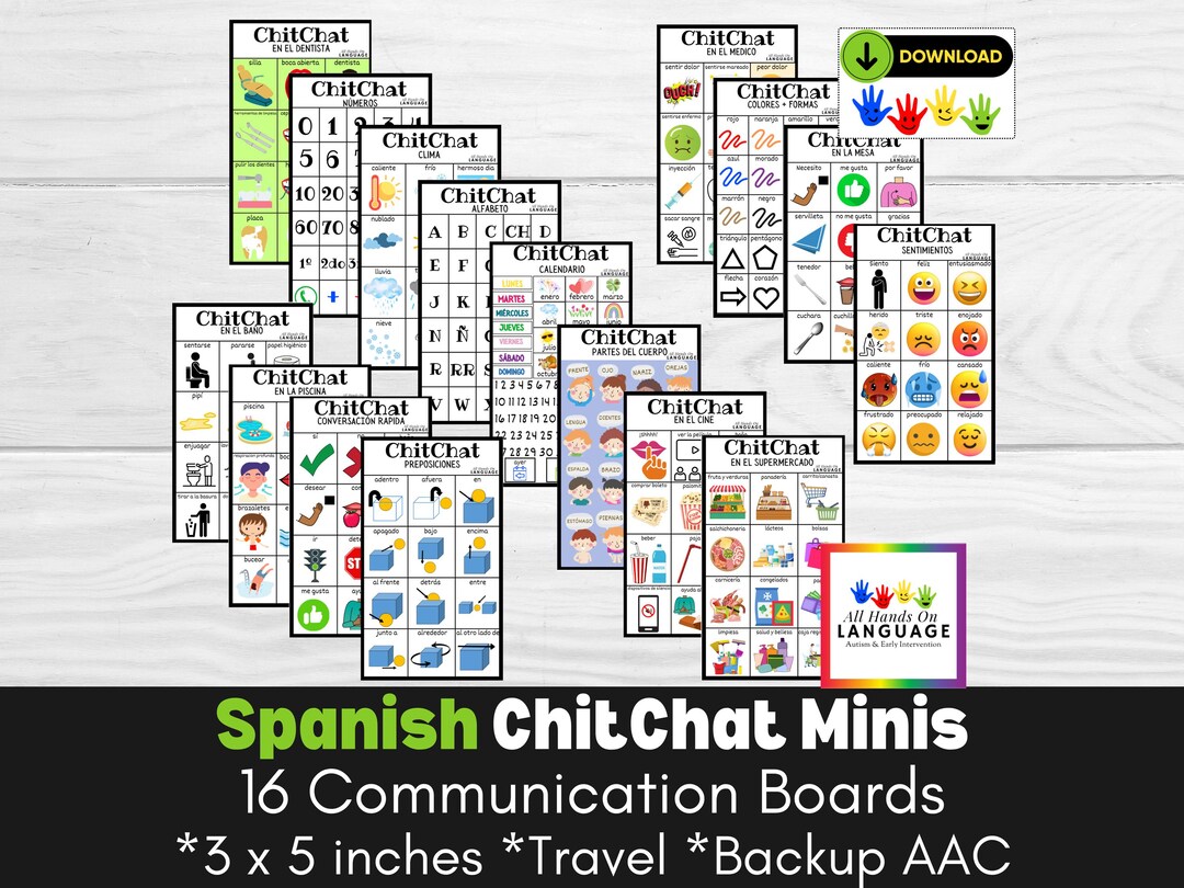 Spanish Chitchat Mini Communication Board Set, 16 Topic Boards 3 X 5 ...