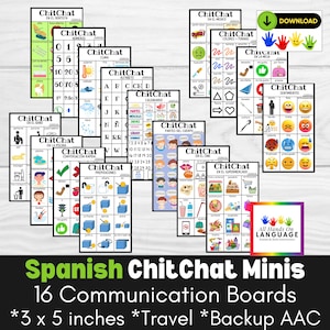 Spanish Chitchat Mini Communication Board Set, 16 Topic Boards 3 X 5 ...