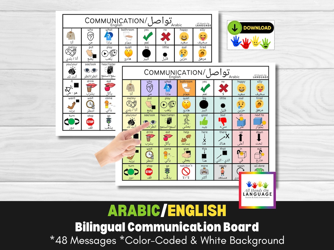 Bilingual Arabic English Communication Board 48, Aided-language, AAC ...