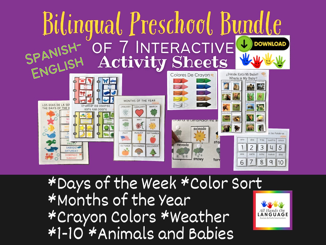 BUNDLE of 7 Bilingual Spanish English Preschool Activities, Matching ...