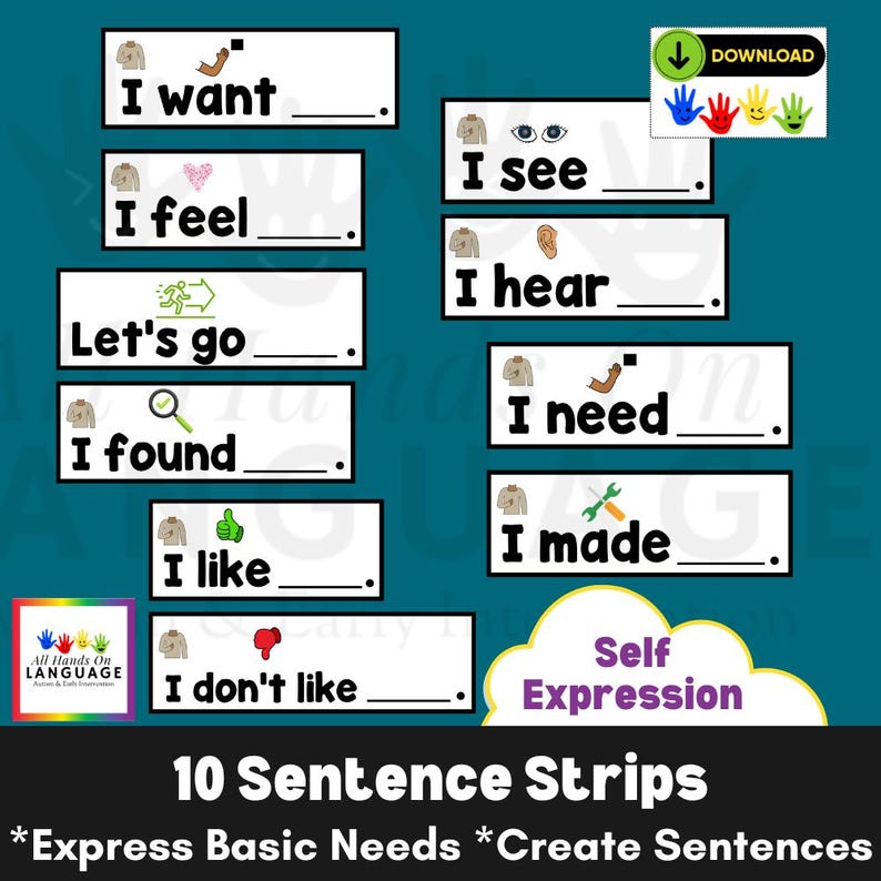 Autism Speech Therapy: Basic Sentence Strips (PDF Printable) - Etsy