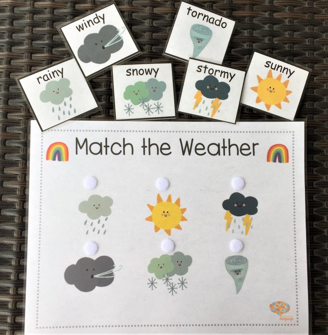 Weather Matching Activity for Kids, 6 Types of Labeled Weather Cards ...