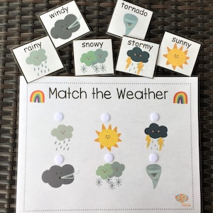 Weather Matching Activity for Kids, 6 Types of Labeled Weather Cards ...