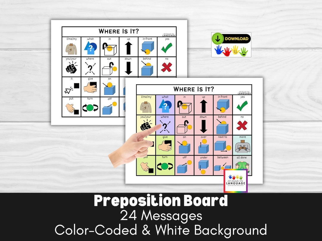Preposition Communication Board 24, Ask and Answer Where Questions With ...