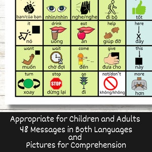 Bilingual Vietnamese and English Communication Board With 48 Core ...