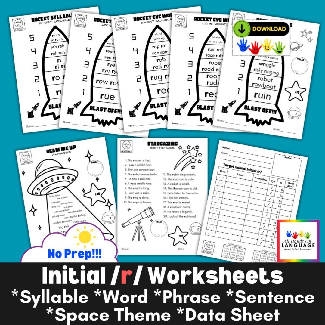 Initial R Articulation Worksheet Set - Space Theme - No Prep Speech ...