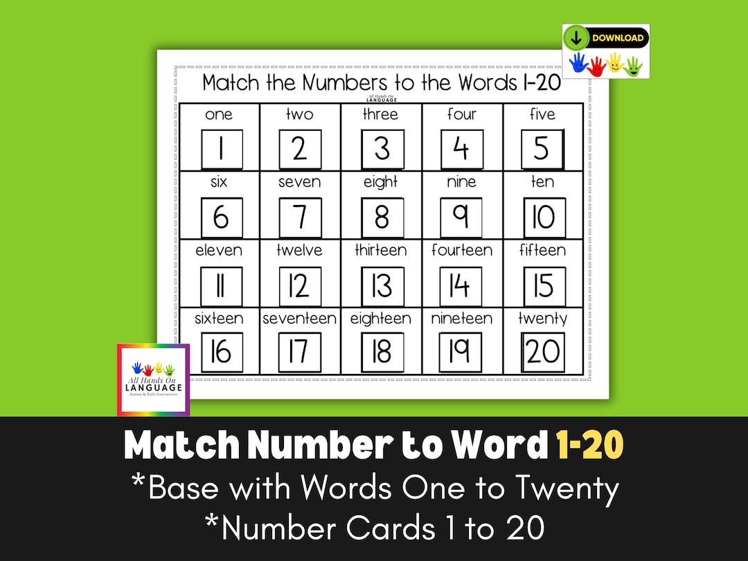 Numbers 1-20 Match the Number to the Word Activity, Numbers in Sequence ...