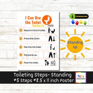 Toileting Sequence Chart, I Can Use the Toilet Standing Up, 5-step ...