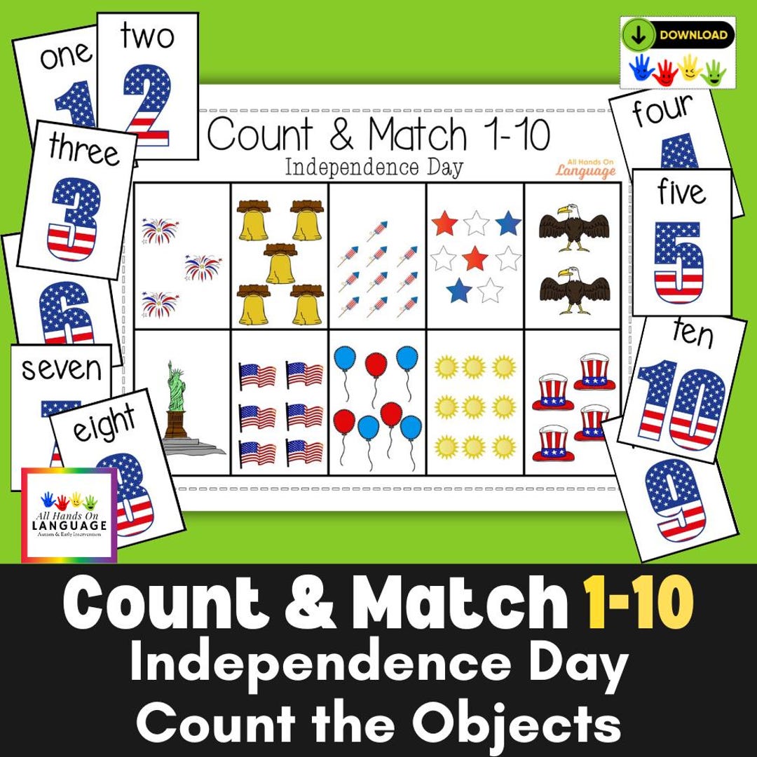 Independence Day Counting Activity: Numbers 1-10 (PDF Printable) - Etsy