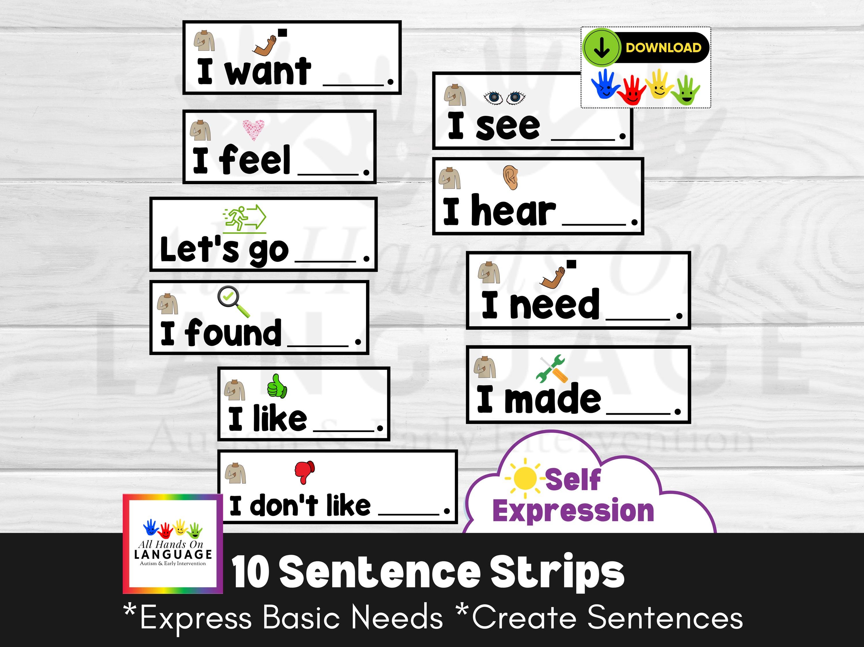 Autism Speech Therapy: Basic Sentence Strips (PDF Printable) - Etsy