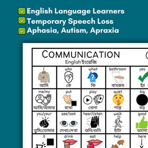 Bilingual Bengali English Communication Board: AAC, ESL (PDF Printable ...