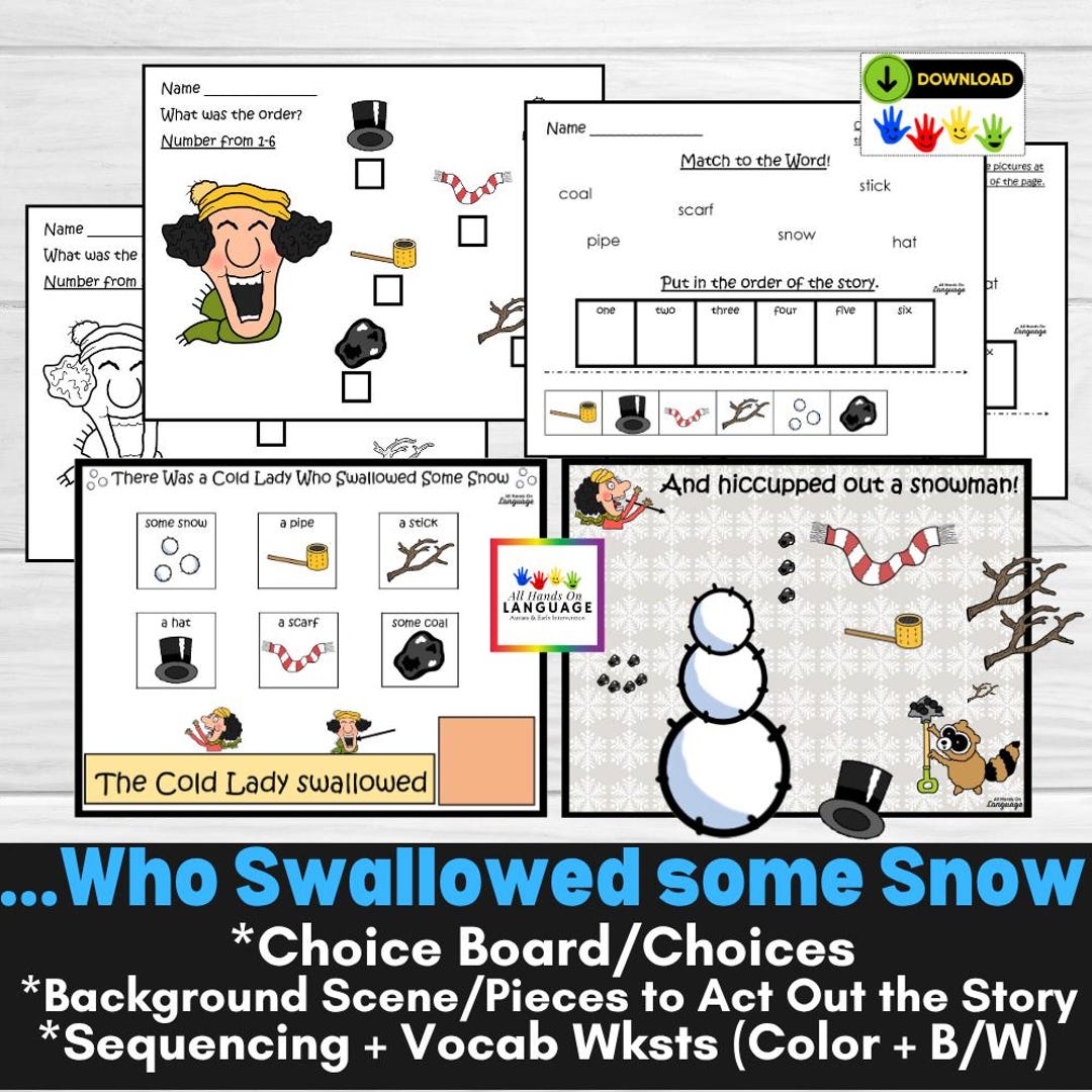 Old Lady Who Swallowed Snow Story Companion: Sequencing & Choice Board ...
