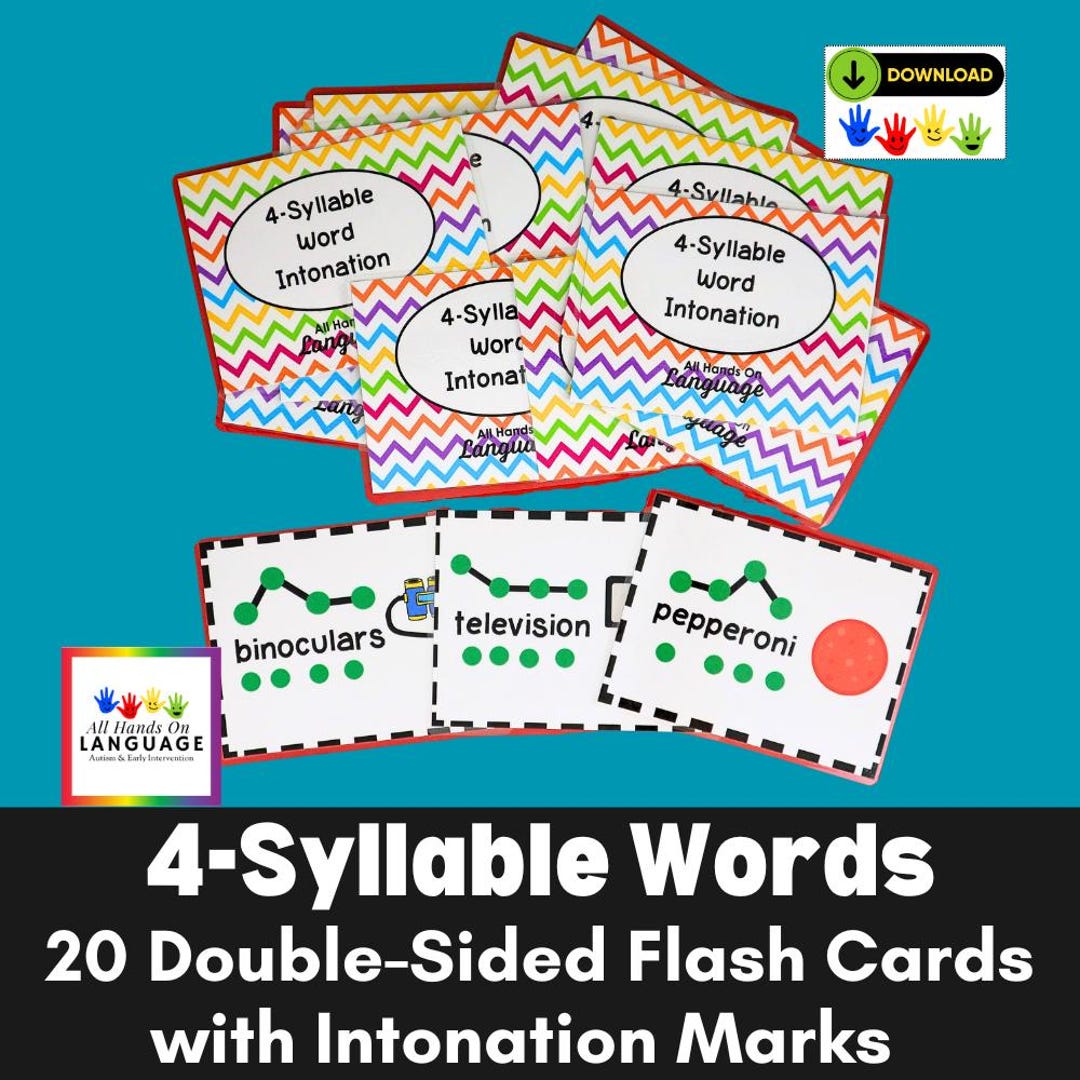 Speech Therapy Intonation Flash Cards: 4-syllable Words (PDF Printable ...