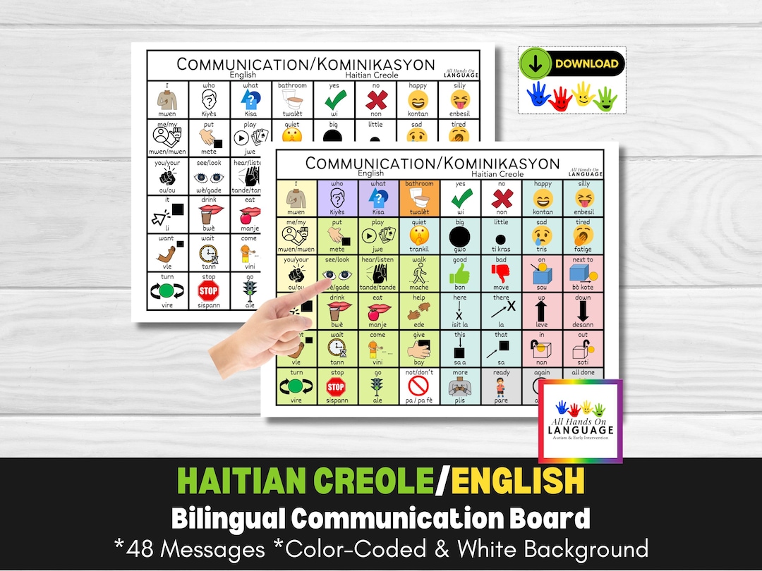 Bilingual Haitian Creole English Communication Board 48, Aided-language ...