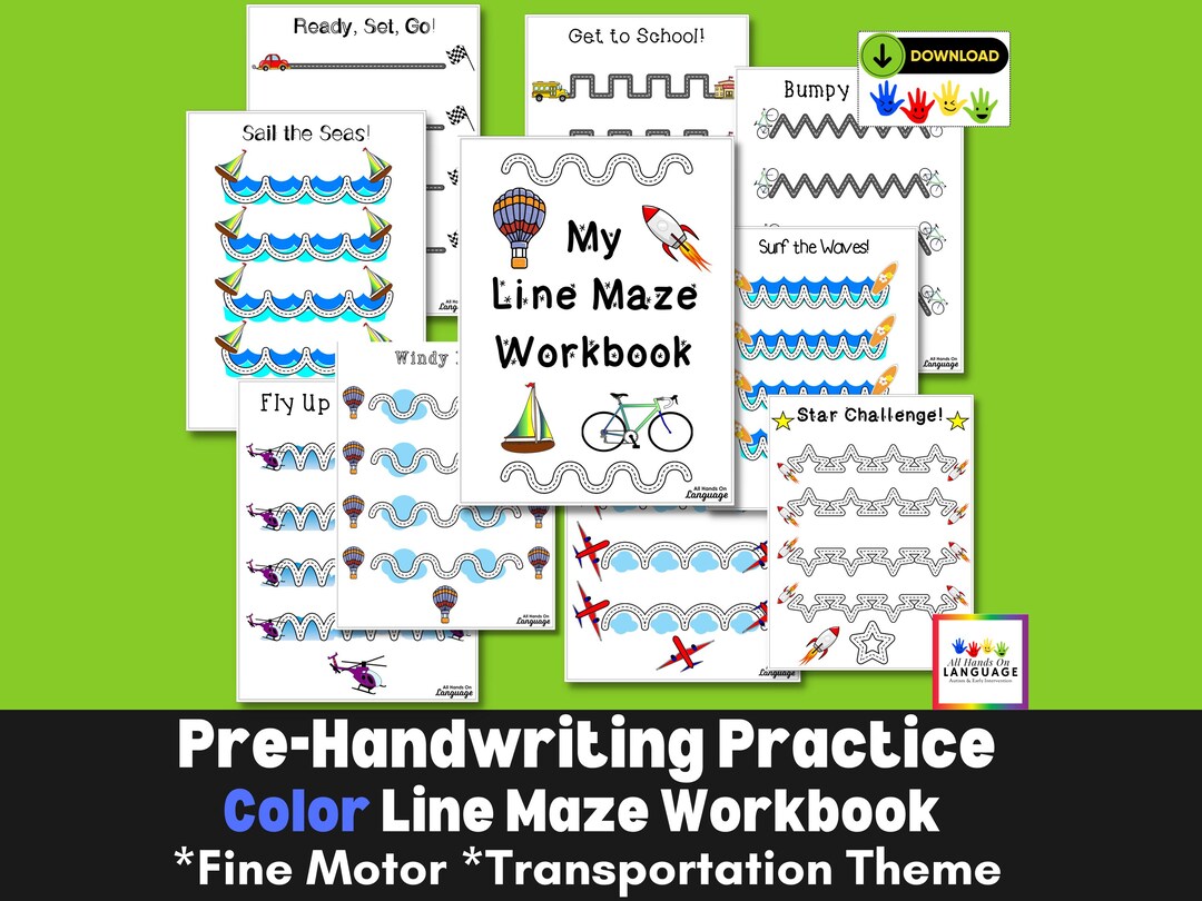 Transportation Maze Workbook: Pre-writing Practice, Fine Motor Skills ...