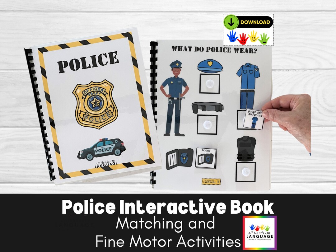 Police Interactive Book, 30 Matching Labeled Cards to Learn Police Vocabulary Plus Fine Motor ...