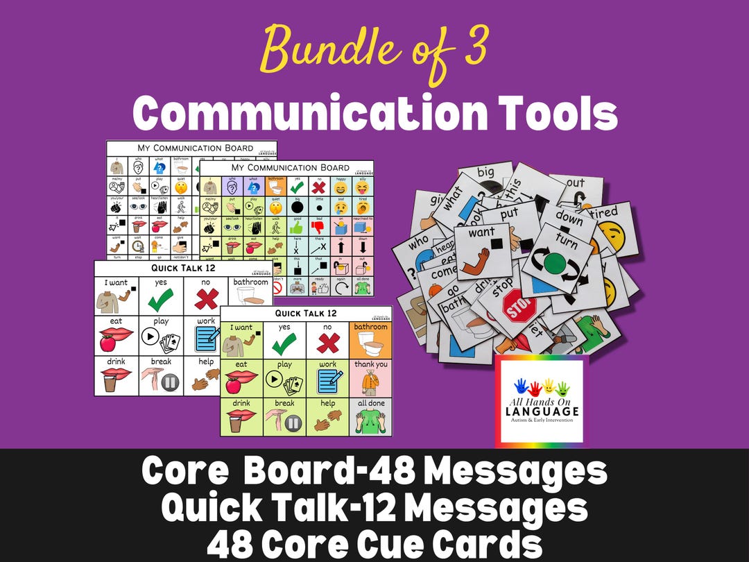 AAC Communication Board Bundle: Core Vocabulary Cue Cards & Boards (PDF ...