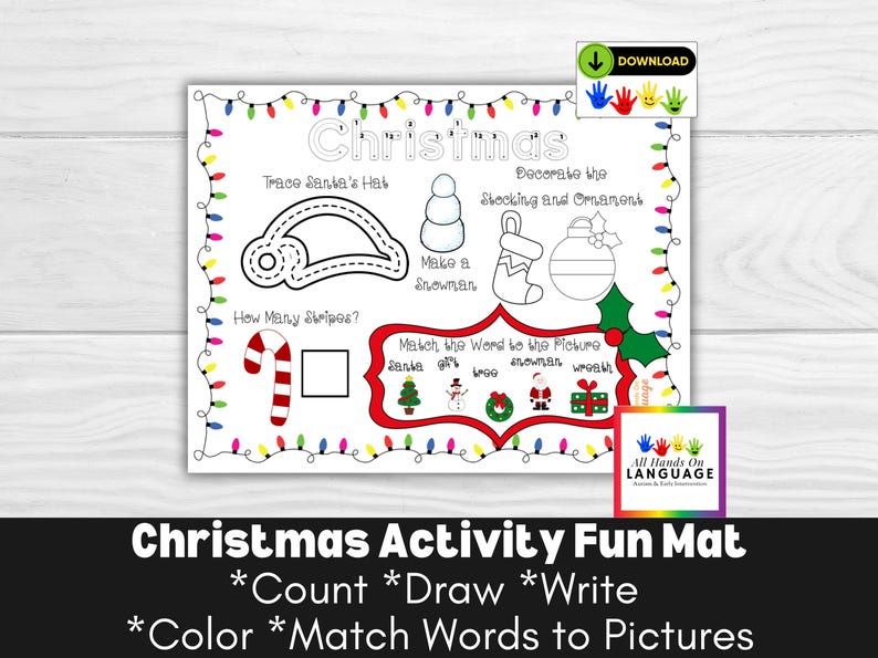 Christmas Activity Mat, Fun Activities to Count, Draw, Write, Read ...