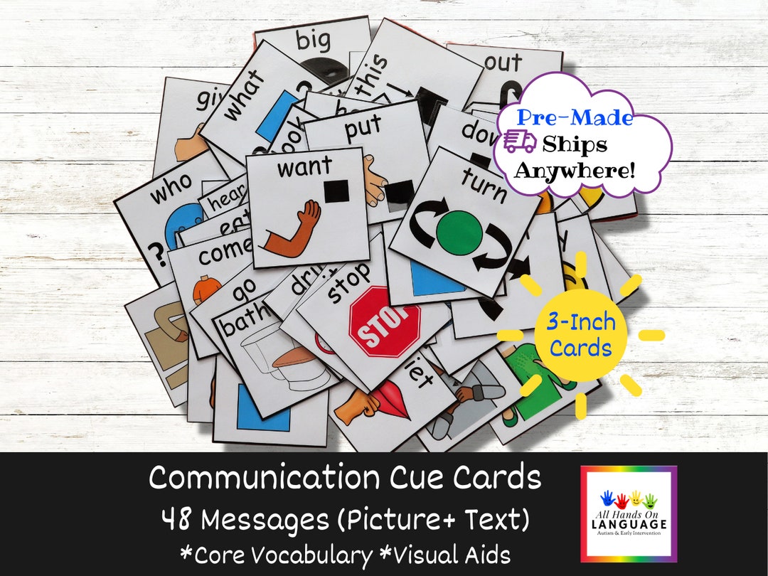 Pre-made Core Vocabulary Cue Cards, 48 Words Pictures on 3-inch Cards ...
