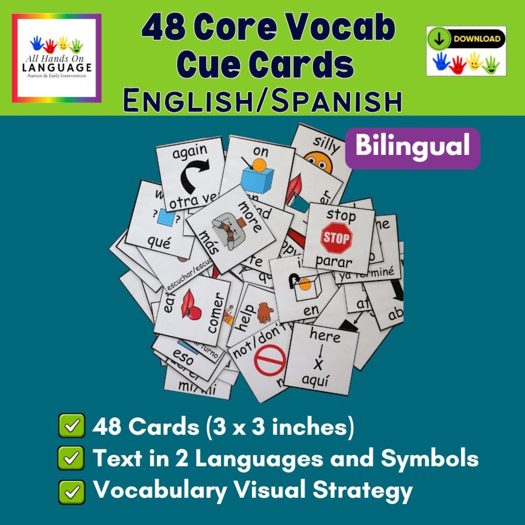 Bilingual Spanish English Vocabulary Cue Cards: AAC, ESOL (PDF ...