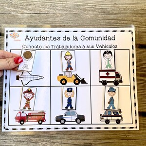 Spanish Community Helpers and Vehicles Matching Activity, Ayudantes De ...