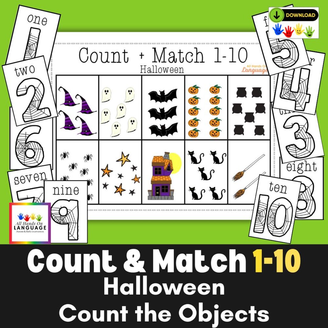 Halloween Numbers 1-10 Count and Match Interactive Activity, Autism and ...