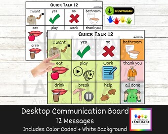 DIGITAL Bathroom Quick Communication Board, AAC, Color Coded Words ...