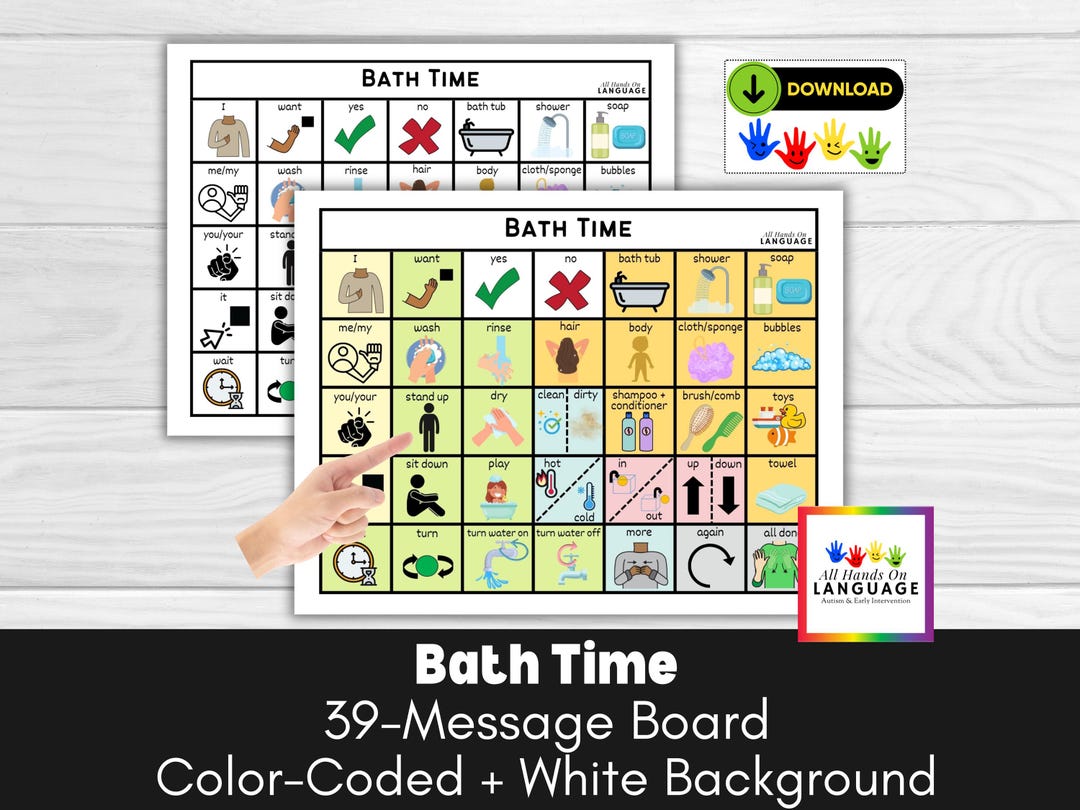 Bath Time Communication Board, Aided Language, AAC, ASL, Non Verbal ...