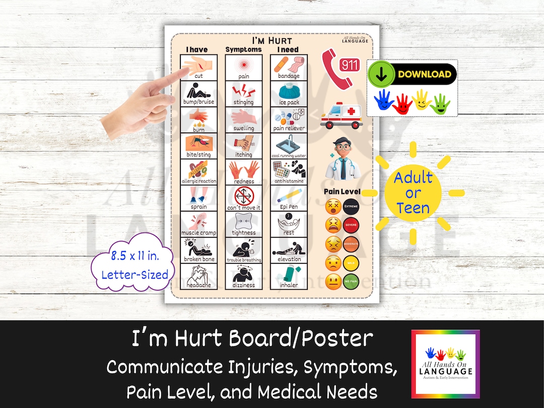I'm Hurt Communication Board/poster-report Injuries and Pain in Teens ...