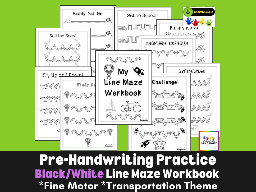 Pre Handwriting Practice: Black & White Line Maze Workbook With Fun ...