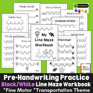 Pre Handwriting Practice: Black & White Line Maze Workbook With Fun ...