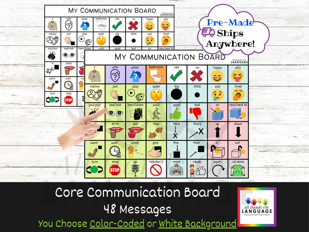 Pre-made Core Communication Board-48, Aided-language, AAC, Non Verbal ...