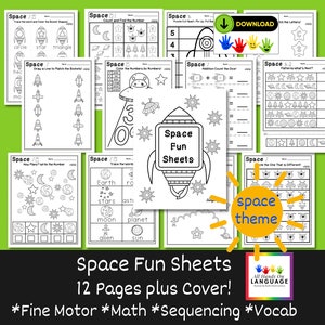 Space Themed Preschool Kindergarten Skills Worksheets With Letters ...
