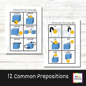 Preposition Cue Cards, 12 Prepositions on 3 Inch Cards With Text and ...