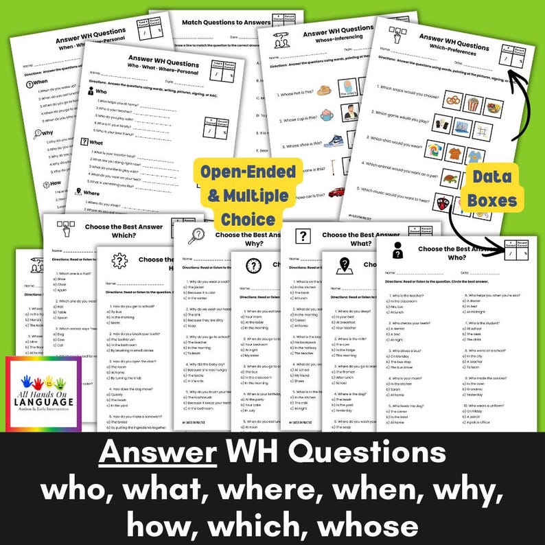 Wh-questions No Prep Packet | Who What Where When Why How Which Whose ...