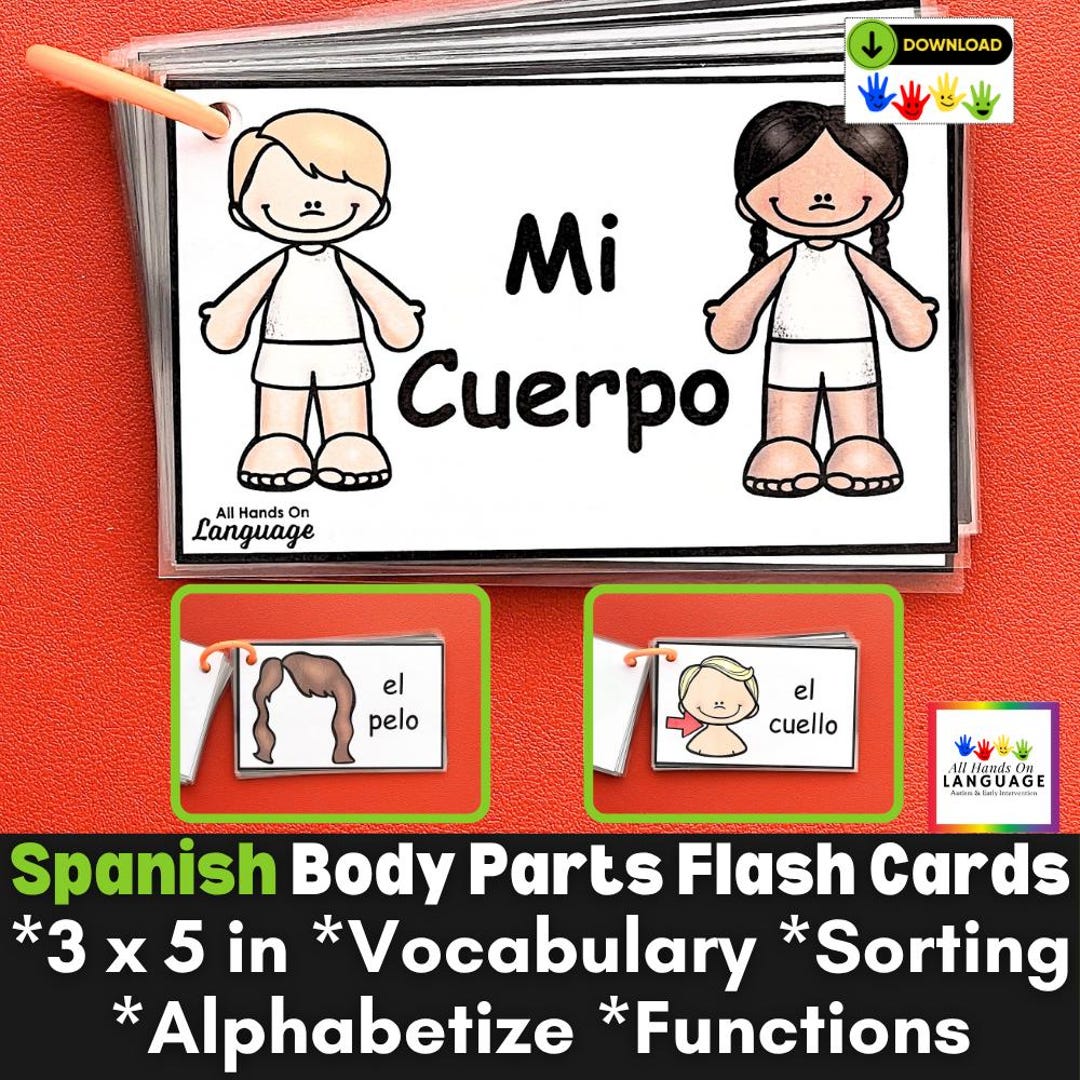 Spanish My Body Flashcard Set, Mi Cuerpo, 26 Body Parts in Spanish ...