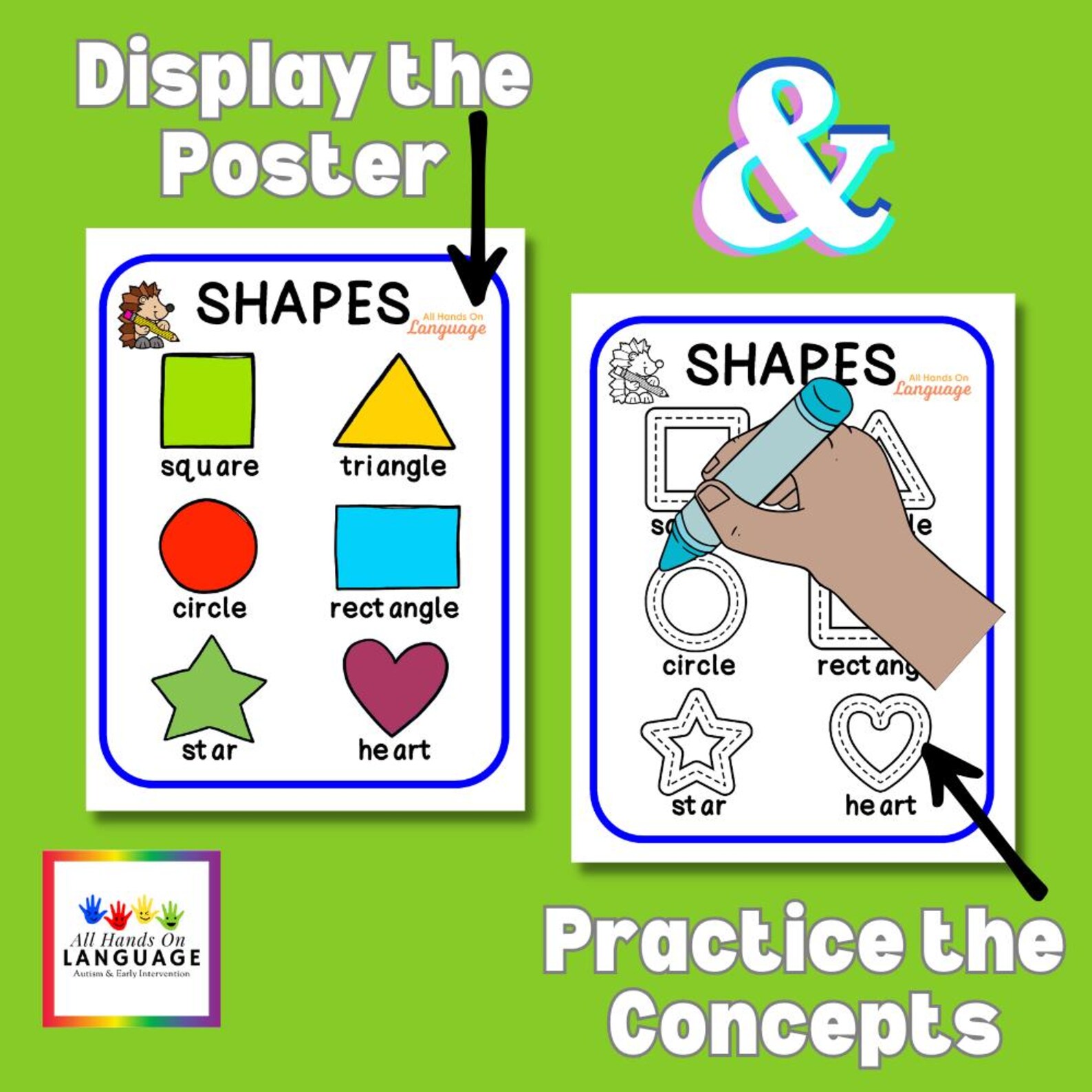 Preschool Learning Posters & Practice Sheets: Letters, Numbers, Shapes ...