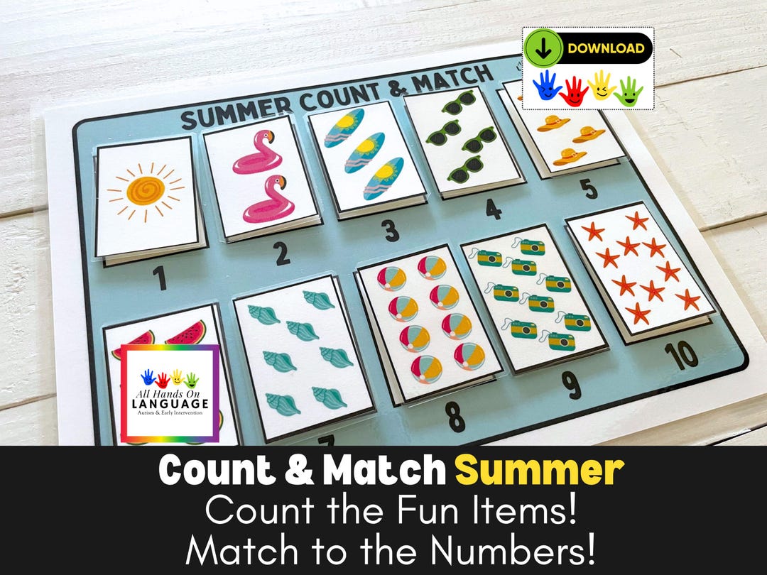 Summer-themed Count and Match Interactive Activity, Count Summer Items ...