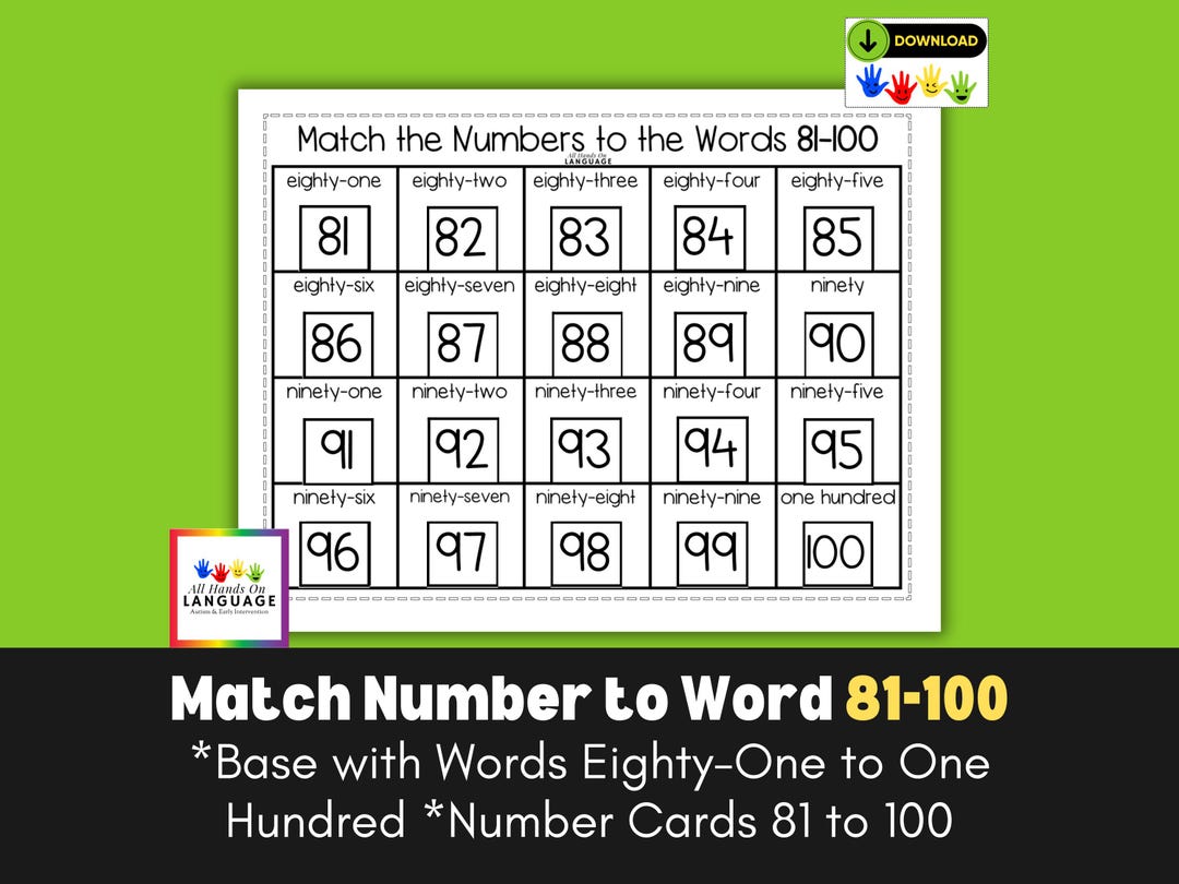 Numbers 81-100 Match the Number to the Word Activity, Numbers in ...