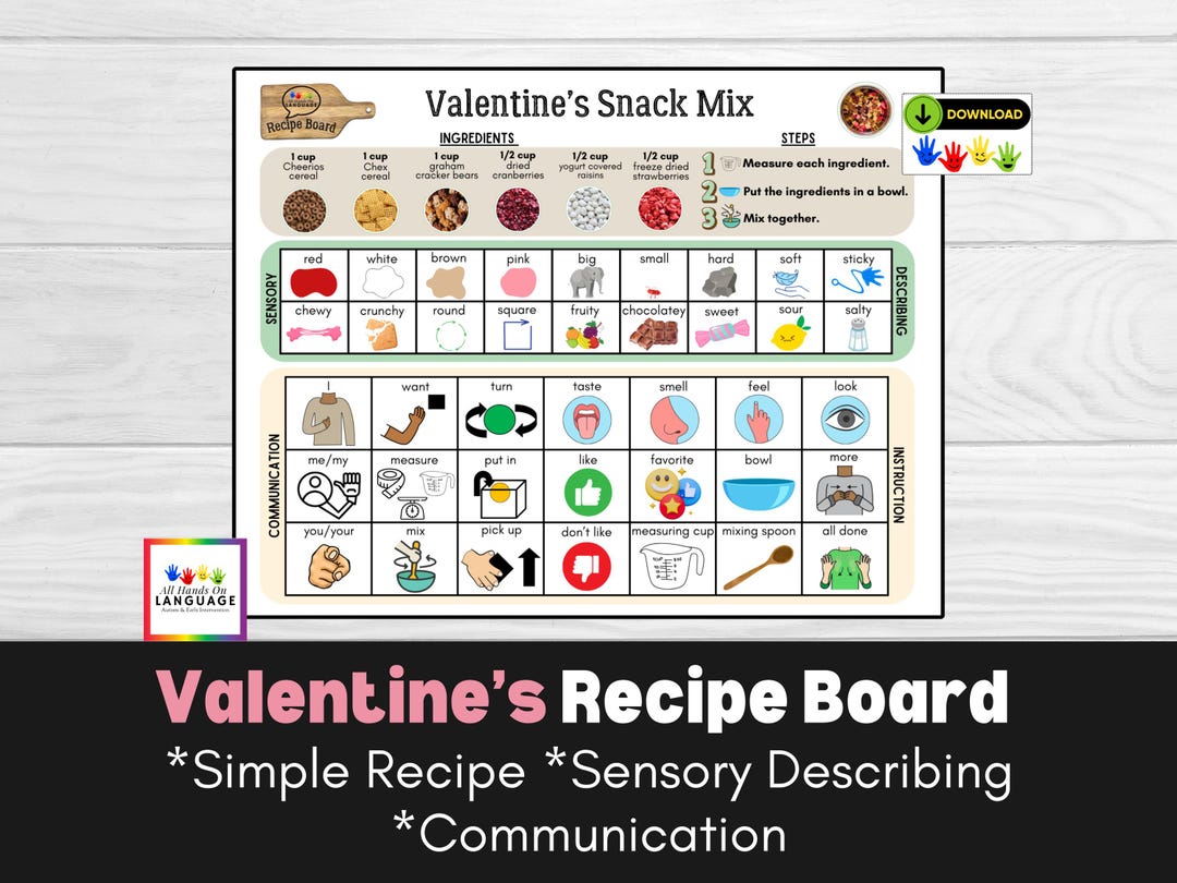 Valentine's Snack Mix Recipe Board, Sensory AAC Activity, Autism ...